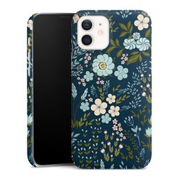 DeinDesign iPhone 12 Handy Premium Case Smartphone Handyh&uuml;lle Schutzh&uuml;lle matt Blue Muster Flowers Premium Case