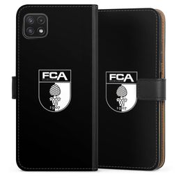 DeinDesign Galaxy A22 5G Handy Klapph&uuml;lle Handyh&uuml;lle aus Kunst Leder schwarz Flip Case Official Licensed Product Logo Fc Augsburg Sideflip mit langer Lasche
