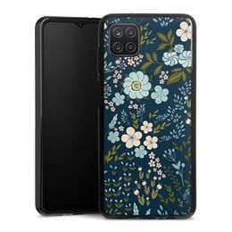 DeinDesign Galaxy A12 Handy Silikon H&uuml;lle Case schwarz Handyh&uuml;lle Blue Muster Flowers
