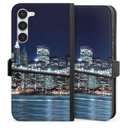 DeinDesign Galaxy S23+ Handy Klapph&uuml;lle Handyh&uuml;lle aus Kunst Leder schwarz Flip Case Usa Brooklyn Bridge New York Sideflip mit Lasche