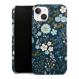 DeinDesign iPhone 14 Handy Premium Case Smartphone Handyh&uuml;lle Schutzh&uuml;lle matt Blue Muster Flowers Premium Case