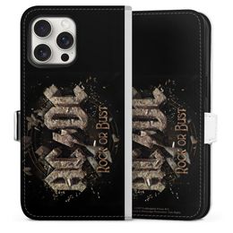 DeinDesign iPhone 15 Pro Max Handy Klapph&uuml;lle Handyh&uuml;lle aus Kunst Leder wei&szlig; Flip Case Rock Or Bust Official Licensed Product Acdc Sideflip mit Lasche