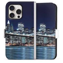 DeinDesign iPhone 15 Pro Handy Klapph&uuml;lle Handyh&uuml;lle aus Kunst Leder wei&szlig; Flip Case Usa Brooklyn Bridge New York Sideflip mit Lasche
