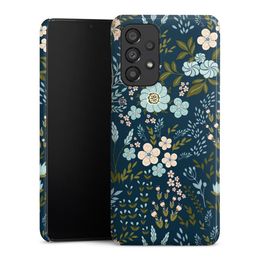 DeinDesign Galaxy A33 5G Handy Premium Case Smartphone Handyh&uuml;lle Schutzh&uuml;lle gl&auml;nzend Blue Muster Flowers Premium Case