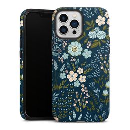 DeinDesign iPhone 13 Pro Max Handy Panzer Handyh&uuml;lle robuste Outdoor H&uuml;lle Schutzh&uuml;lle matt Blue Muster Flowers Tough Case