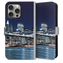 DeinDesign iPhone 16 Pro Handy Klapph&uuml;lle Handyh&uuml;lle aus Kunst Leder wei&szlig; Flip Case Usa Brooklyn Bridge New York Sideflip mit Lasche