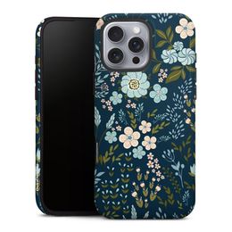 DeinDesign iPhone 16 Pro Max Handy Panzer Handyh&uuml;lle robuste Outdoor H&uuml;lle Schutzh&uuml;lle gl&auml;nzend Blue Muster Flowers Tough Case