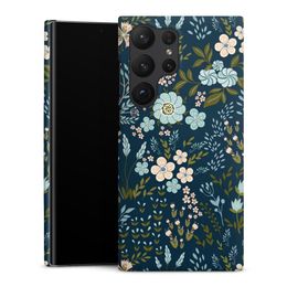 DeinDesign Galaxy S23 Ultra Handy Premium Case Smartphone Handyh&uuml;lle Schutzh&uuml;lle matt Blue Muster Flowers Premium Case