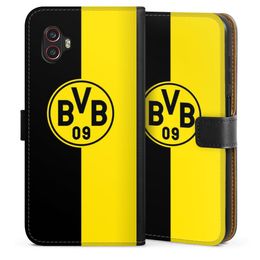 DeinDesign Galaxy XCover 6 Pro Handy Klapph&uuml;lle Handyh&uuml;lle aus Kunst Leder schwarz Flip Case Bvb Coat Of Arms Borussia Dortmund Sideflip mit langer Lasche