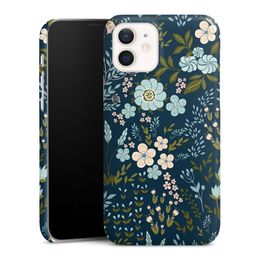 DeinDesign iPhone 12 Handy Premium Case Smartphone Handyh&uuml;lle Schutzh&uuml;lle gl&auml;nzend Blue Muster Flowers Premium Case