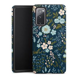 DeinDesign Galaxy S20 FE Handy Panzer Handyh&uuml;lle robuste Outdoor H&uuml;lle Schutzh&uuml;lle gl&auml;nzend Blue Muster Flowers Tough Case