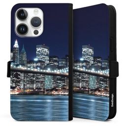 DeinDesign iPhone 14 Pro Max Handy Klapph&uuml;lle Handyh&uuml;lle aus Kunst Leder schwarz Flip Case Usa Brooklyn Bridge New York Sideflip mit Lasche