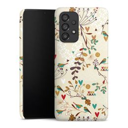 DeinDesign Galaxy A33 5G Handy Premium Case Smartphone Handyh&uuml;lle Schutzh&uuml;lle gl&auml;nzend Flowers Retro Bird Premium Case