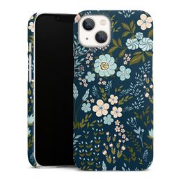 DeinDesign iPhone 13 Handy Premium Case Smartphone Handyh&uuml;lle Schutzh&uuml;lle matt Blue Muster Flowers Premium Case