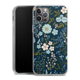 DeinDesign iPhone 12 Pro Max Handy Silikon H&uuml;lle Case transparent Handyh&uuml;lle Blue Muster Flowers Silikon Case
