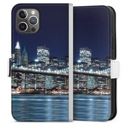 DeinDesign iPhone 12 Pro Handy Klapph&uuml;lle Handyh&uuml;lle aus Kunst Leder wei&szlig; Flip Case Usa Brooklyn Bridge New York Sideflip mit Lasche