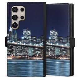 DeinDesign Galaxy S24 Ultra Handy Klapph&uuml;lle Handyh&uuml;lle aus Kunst Leder schwarz Flip Case Usa Brooklyn Bridge New York Sideflip mit Lasche