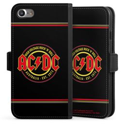 DeinDesign iPhone 8 Handy Klapph&uuml;lle Handyh&uuml;lle aus Kunst Leder schwarz Flip Case Acdc Merchandise Logo Sideflip mit Lasche