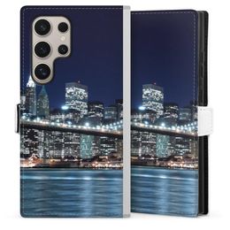 DeinDesign Galaxy S24 Ultra Handy Klapph&uuml;lle Handyh&uuml;lle aus Kunst Leder wei&szlig; Flip Case Usa Brooklyn Bridge New York Sideflip mit Lasche