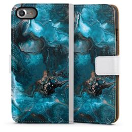 DeinDesign iPhone SE (2020) Handy Klapph&uuml;lle Handyh&uuml;lle aus Kunst Leder wei&szlig; Flip Case Ocean Marble Blue Sideflip mit Lasche