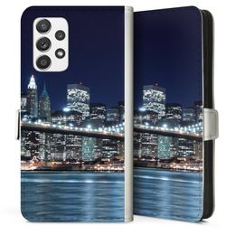 DeinDesign Galaxy A52s 5G Handy Klapph&uuml;lle Handyh&uuml;lle aus Kunst Leder wei&szlig; Flip Case Usa Brooklyn Bridge New York Sideflip mit Lasche