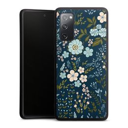 DeinDesign Galaxy S20 FE Handy Premium Silikon H&uuml;lle Handyh&uuml;lle schwarz Case Blue Muster Flowers Silikon Premium Case