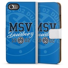 DeinDesign iPhone SE (2022) Handy Klapph&uuml;lle Handyh&uuml;lle aus Kunst Leder wei&szlig; Flip Case Bundesliga Official Licensed Product Msv Duisburg Sideflip mit Lasche