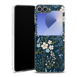 DeinDesign Galaxy Z Flip 6 Handy Hard Case Schutzh&uuml;lle transparent Smartphone Handy H&uuml;lle Blue Muster Flowers Hard Case
