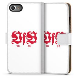 DeinDesign iPhone SE (2020) Handy Klapph&uuml;lle Handyh&uuml;lle aus Kunst Leder wei&szlig; Flip Case Vfb Stuttgart Lettering Official Licensed Product Sideflip mit Lasche