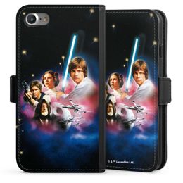 DeinDesign iPhone SE (2020) Handy Klapph&uuml;lle Handyh&uuml;lle aus Kunst Leder schwarz Flip Case Lightsaber Star Wars Merchandise Sideflip mit Lasche