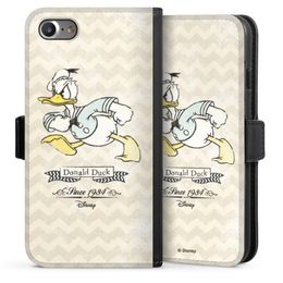 DeinDesign iPhone SE (2022) Handy Klapph&uuml;lle Handyh&uuml;lle aus Kunst Leder schwarz Flip Case Disney Official Licensed Product Donuld Duck Vintage Sideflip mit 