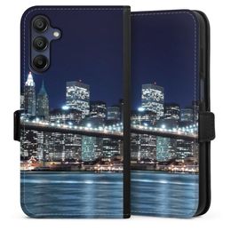 DeinDesign Galaxy A15 Handy Klapph&uuml;lle Handyh&uuml;lle aus Kunst Leder schwarz Flip Case Usa Brooklyn Bridge New York Sideflip mit Lasche