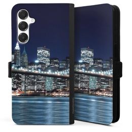 DeinDesign Galaxy A16 4G Handy Klapph&uuml;lle Handyh&uuml;lle aus Kunst Leder schwarz Flip Case Usa Brooklyn Bridge New York Sideflip mit Lasche
