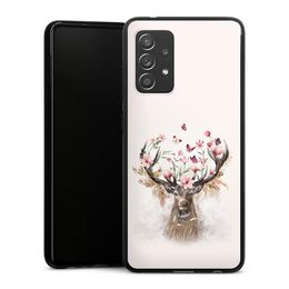 DeinDesign Galaxy A52s 5G Handy Silikon H&uuml;lle Case schwarz Handyh&uuml;lle Animals Deer Flowers