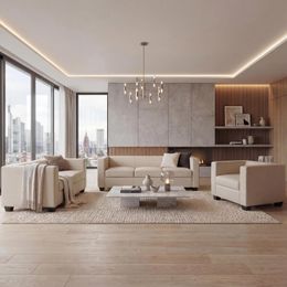 MCW 3-2-1 Couchgarnitur Lille ~ Kunstleder, creme