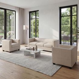 MCW 3-1-1 Couchgarnitur Lille, Kunstleder ~ creme
