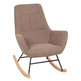 Schaukelstuhl MCW-N13, Schwingstuhl Relaxsessel Fernsehsessel, Massiv-Holz Metall Stoff/Textil 320g/m&sup2; ~ braun