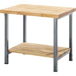 eurokraft pro H&ouml;henverstellbare Werkbank, Gestellbauweise, 1 Ablageboden, Breite 750 mm, Gestell lichtgrau