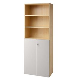 eurokraft pro Kombi-Schrank, 5 Fachb&ouml;den, 2 Fl&uuml;gelt&uuml;ren, Ahorn-Dekor / alusilber