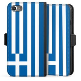 DeinDesign iPhone SE (2020) Handy Klapph&uuml;lle Handyh&uuml;lle aus Kunst Leder schwarz Flip Case Greece Flag Sideflip mit Lasche