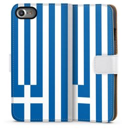 DeinDesign iPhone SE (2022) Handy Klapph&uuml;lle Handyh&uuml;lle aus Kunst Leder wei&szlig; Flip Case Flag Greece Sideflip mit Lasche