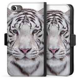 DeinDesign iPhone SE (2020) Handy Klapph&uuml;lle Handyh&uuml;lle aus Kunst Leder schwarz Flip Case Snow Winter Tiger Sideflip mit Lasche