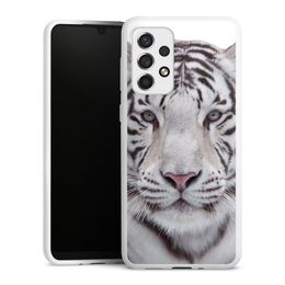 DeinDesign Galaxy A33 5G Handy Silikon H&uuml;lle Case wei&szlig; Handyh&uuml;lle Tiger Snow Winter Silikon Case
