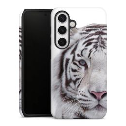 DeinDesign Galaxy S24 Handy Panzer Handyh&uuml;lle robuste Outdoor H&uuml;lle Schutzh&uuml;lle gl&auml;nzend Snow Winter Tiger Tough Case