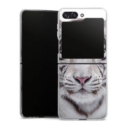 DeinDesign Galaxy Z Flip 5 Handy Hard Case Schutzh&uuml;lle transparent Smartphone Handy H&uuml;lle Tiger Snow Winter Hard Case