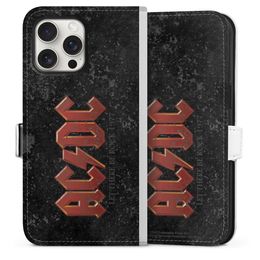 DeinDesign iPhone 15 Pro Max Handy Klapph&uuml;lle Handyh&uuml;lle aus Kunst Leder wei&szlig; Flip Case Acdc Logo Merchandise Sideflip mit Lasche