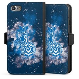 DeinDesign iPhone SE (2020) Handy Klapph&uuml;lle Handyh&uuml;lle aus Kunst Leder schwarz Flip Case Msv Duisburg Official Licensed Product Water Colour Sideflip mit Lasche