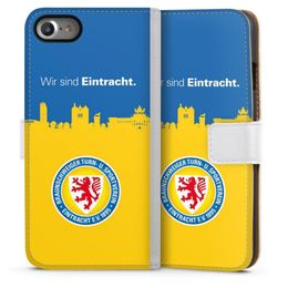 DeinDesign iPhone SE (2022) Handy Klapph&uuml;lle Handyh&uuml;lle aus Kunst Leder wei&szlig; Flip Case Official Licensed Product Logo Eintracht Braunschweig Sideflip mit Lasche