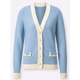 WITT Damen Cardigan mit Woll- und Seiden-Anteil, eisblau-vanille-gemustert, Gr&ouml;&szlig;e 40