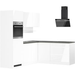 Winkelk&uuml;che KOCHSTATION, B:230cm H:200cm T:60cmk&uuml;che: wei&szlig;, front: hochglanz wei&szlig;, korpus: wei&szlig;, arbeitsplatte: betongrau, Komplettk&uuml;chen-Sets,